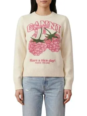 GANNI Recycled Wool Blend Crew Neck Pullover - White
