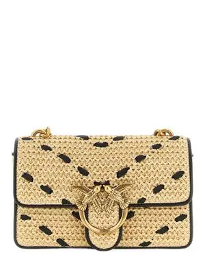 Pinko Woven Mini Bag With Bird Clasp - Black