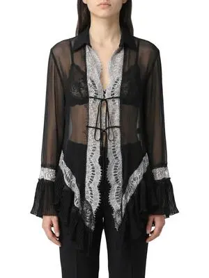 Blumarine Viscose Shirt With Lace Inserts - Black