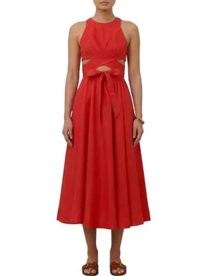 Zimmermann Lightburst Puff Midi-Dress - Red Floral | Editorialist