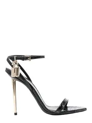 TOM FORD Tom Ford Padlock Crocodile Print Leather Stiletto Sandals Black