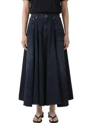 Balenciaga Flared Denim Skirt - Navy