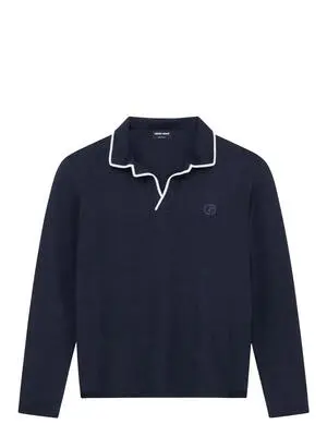Giorgio Armani Long Sleeve Knit Polo - Blue