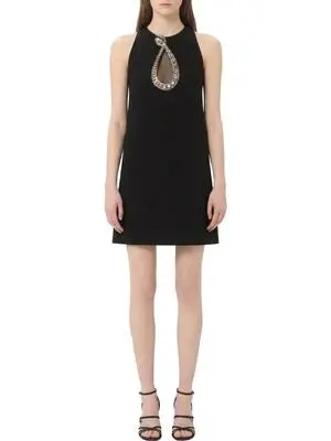 Valentino Garavani Wool And Silk Mini Dress With Rhinestone Embellishments - Black