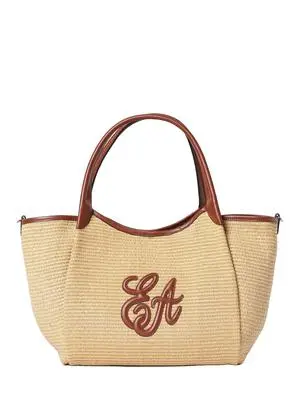 Emporio Armani Raffia Mini Bag With Leather Trim - Brown