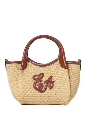 Emporio Armani Raffia Mini Bag With Leather Trim - White