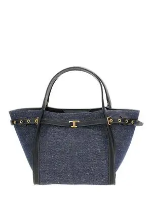 TOD'S Tod's Canvas Tote Bag With Leather Trim Blue