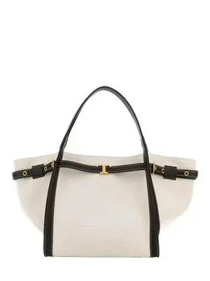 TOD'S Canvas Tote Bag With Leather Trim - White