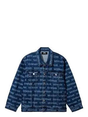 REVENGE Allover Logo Stonewashed Denim Jacket - Black