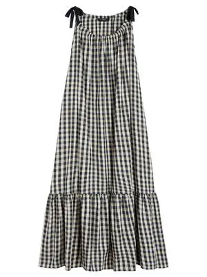 Max Mara Vichy Ramie And Cotton Maxi Dress - Navy