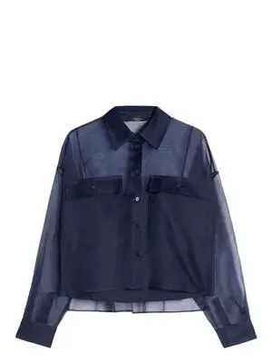 Max Mara Silk Organza Shirt With Slip - Navy