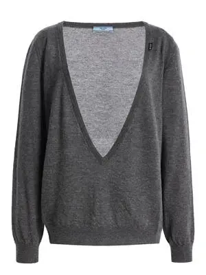 Prada Cashmere Knit V-neck Sweater - Grey