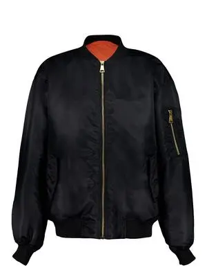 Balmain Nylon Bomber Jacket With Embroidery - Black