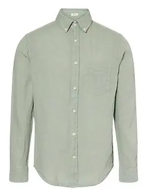 Gant Logo-embroidered Regular-fit Linen Shirt - Ceramic Grey