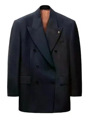 Versace Pinstriped Wool Double-breasted Blazer - Blue