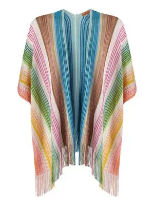 Missoni Striped Viscose-blend Poncho With Fringe - Multicolor