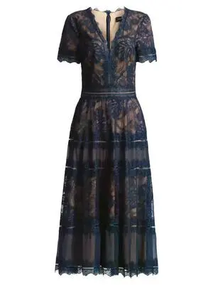 Tadashi Shoji Beatrice Lace V-neck Dress - Blue