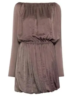 Saint Laurent Elasticated Long-sleeve Midi Dress - Brown