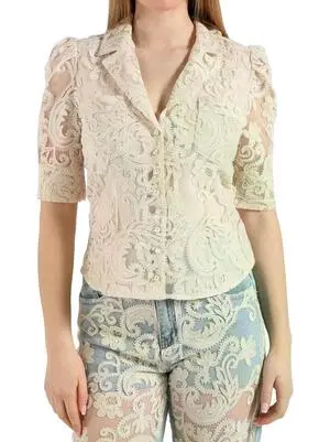 AMOSA Floral Lace Collared Shirt - Neutrals