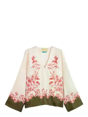 Momoni Long Sleeve Floral Print Blouse - Neutrals
