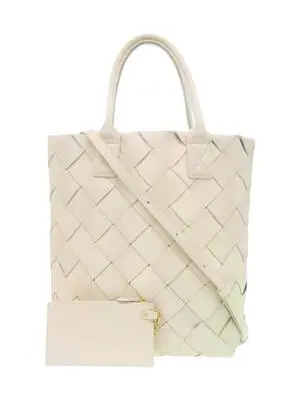Bottega Veneta Lambskin Maxi Intrecciato Cabat Tote - White