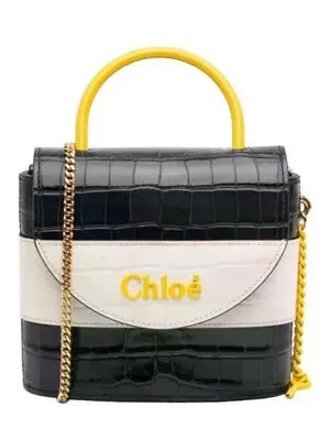 Chloé Tricolor Croc Embossed Leather Aby Lock Satchel - Blue