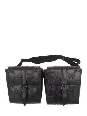 Gucci Gg Embossed Perforated Double Belt Bag - Black