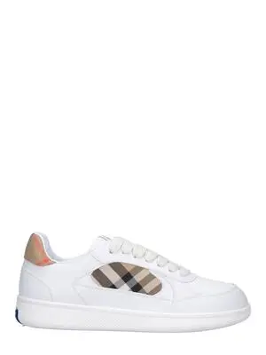 Burberry Terrace Calfskin Sneakers With Check Detail - White