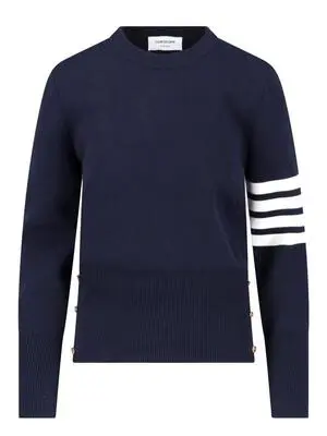 Thom Browne 4-bar Crew Neck Sweater With Button Cuffs - Blue