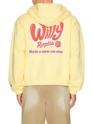 WILLY CHAVARRIA Ropita Shrunken Zip-through Hoodie - Butter