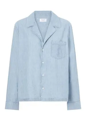Saint Laurent Cassandre Logo-embroidered Cotton-chambray Shirt - Blue