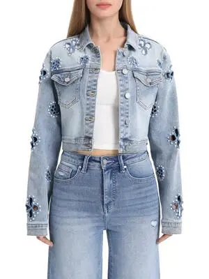 BAYEAS Crop Denim Trucker Jacket - Celeste