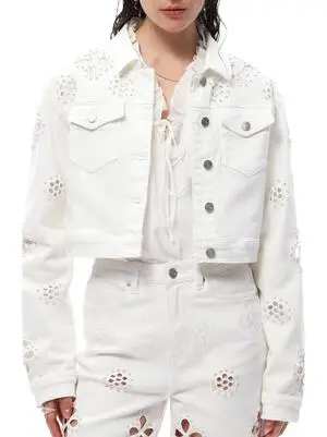 BAYEAS Crop Denim Trucker Jacket White