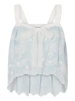 MIGUELINA Miguelina Kaila Cropped Embroidered Silk-Blend Voile Top With Bow Detail
