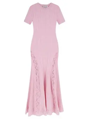 SELF-PORTRAIT Knit Lace Insert Midi Dress - Pink