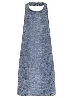 SELF-PORTRAIT Rhinestone Croc-Effect Denim Dress