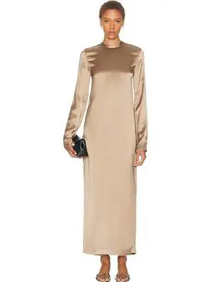 TOTEME Long Sleeve Satin Maxi Dress - Latte