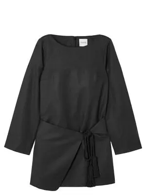 Posse Yvette Tie-detailed Draped Mini Dress - Black