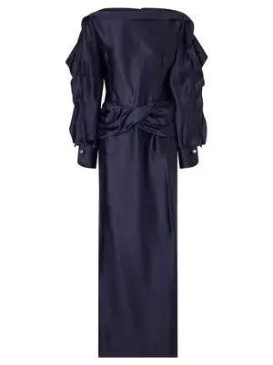 LANVIN Ruffled Gathered Satin Gown Navy