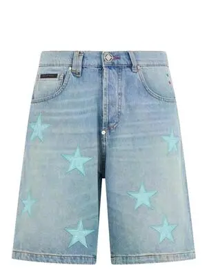 Philipp Plein Star-patch Denim Shorts - Blue