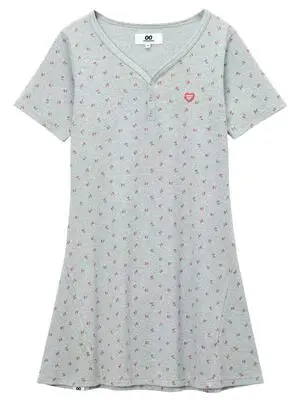 CHOCOOLATE Floral Print V-neck Dress - Grey