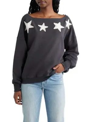 VINYL ICONS Star Appliqué Off-the-shoulder Sweatshirt - Phantom