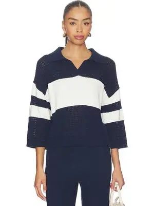 525 America Zuri Johnny Collar Mesh Rugby Pullover - Dark Blue Combo