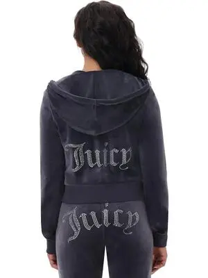 Juicy Couture Og Big Bling Velour Hoodie - Titanium