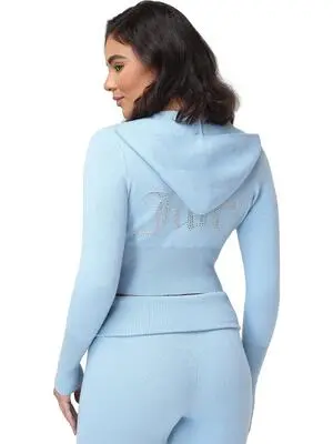 Juicy Couture Knit Hoodie With Rhinestone Logo - Frosted