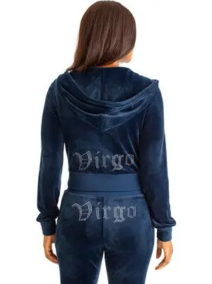 Juicy Couture Customizable Big Bling Virgo Velour Hoodie - Regal Blue