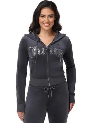 Juicy Couture Mixed Crystals Velour Hoodie - Titanium