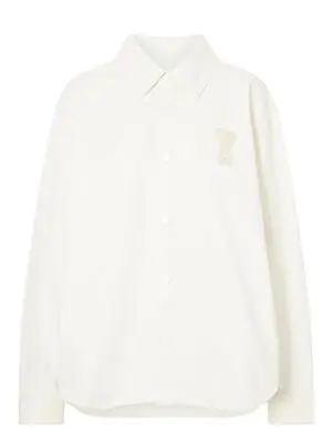 AMI Paris Embroidered Cotton Overshirt - Neutrals