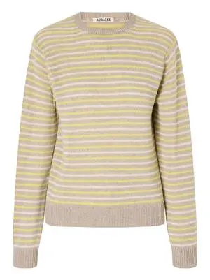 Auralee Striped Cashmere Crewneck Sweater - Neutrals