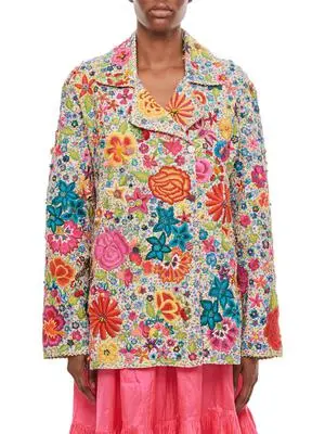 Pero Floral Embroidered Double-breasted Jacket - Multicolore